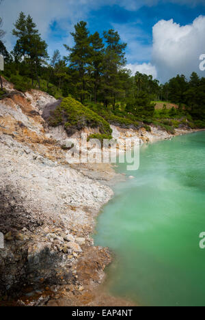 Linow Lake, a water-filled volcanic crater in North Sulawesi, Indonesia ...