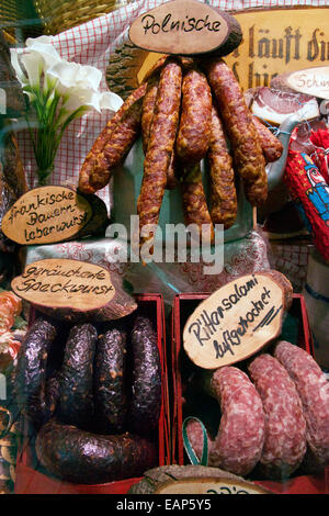 German butchers display window Stock Photo - Alamy