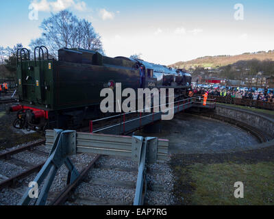 Steam locomotive 34046 Braunton, at Peak Rail vintage train centre ...