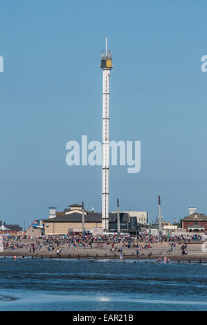 Rhyl Air Show August 31st 2014 showing sky tower and Rhyl beach with ...
