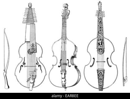 various stringed instruments, old forms of the violins, case-violin ...