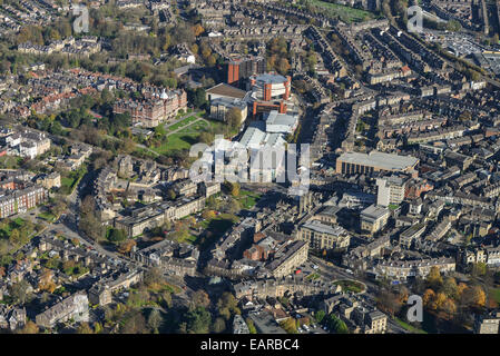 aerial view of Harrogate town centre including the railway station ...