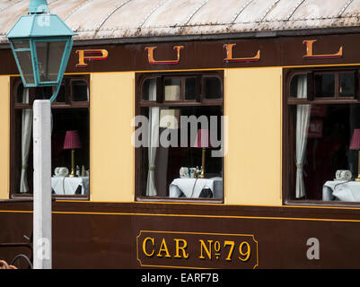 Dining car of a Pullman carriage at Grosmont, North Yorkshire Moors ...