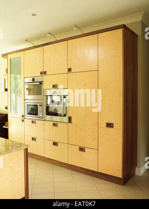 Contemporary kitchen with integral oven in fitted wood units Stock ...