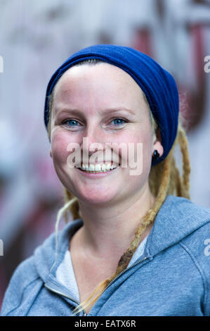 Melbourne Victoria, young blonde woman sitting alone book reading in ...