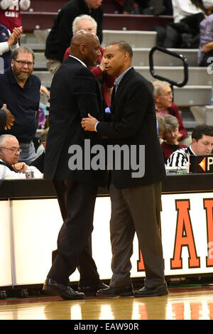 Florida Atlantic coach Mike Jarvis speaks with Marquan Botley (2 ...