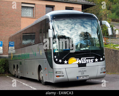 A MAN coach, operated by Wilms-bus-touristik, is seen in Saarburg ...