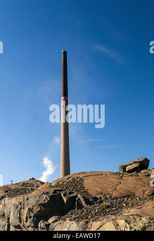 A tall smoke stack chimney at the Hudson's Bay Mining and Smelting Co ...