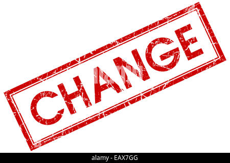 Make a change red square grungy stamp isolated on white background ...