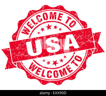 welcome to usa red round vintage stamp Stock Photo - Alamy