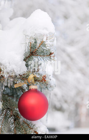 Icicles hanging on a Christmas tree close-up. A decor concept for ...