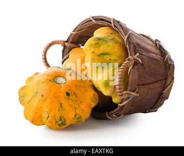 Basket of gourds on white background with copy space. Fall, halloween ...