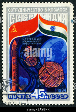 Stamp printed by Russia, shows Intercosmos Cooperative Space Program ...