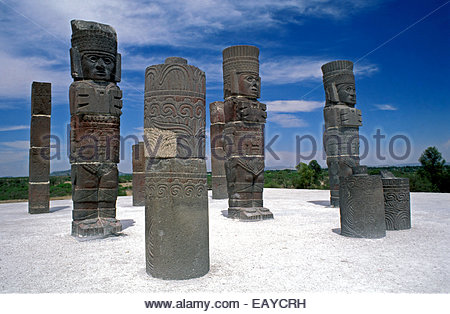 The Atlantes or Toltec warrior statues at Tula Hidalgo Mexico Stock ...