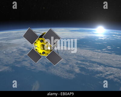 ACRIMSAT satellite orbiting Earth and rising Sun Stock Photo - Alamy