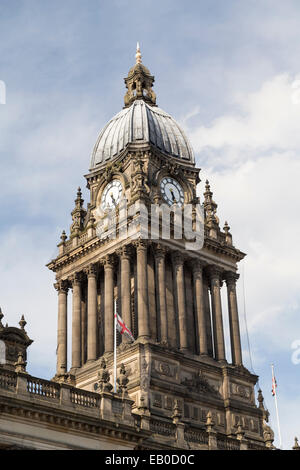 Leeds Town Hall clock tower pictured next to a 31 storey building under ...