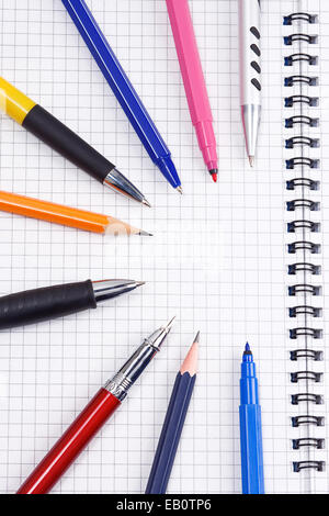 Black felt pen and blank notebook with ruler sheets mockup with copy ...