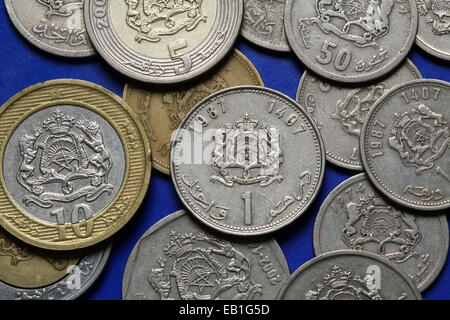 Coins of Morocco. Coat of arms of Morocco depicted in the Moroccan ...