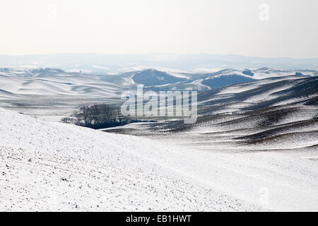 snowy landscape, crete senesi, siena, tuscany, italy, europe Stock ...