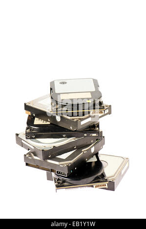 Pile of computer hard drives isolated in a white background Stock Photo ...