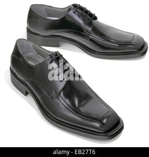 black men's leather shoes on the store counter large selection Stock ...