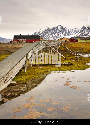 Old water pipeline, on stilts above ground because of the permafrost ...