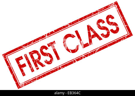 first class red square grungy vintage isolated stamp Stock Photo - Alamy