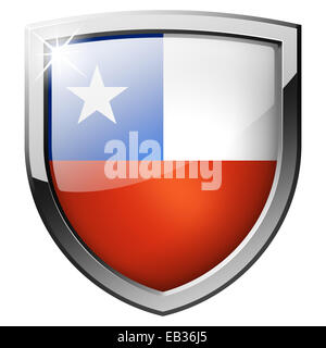 Chile flag on metal shield isolate on white background Stock Photo - Alamy