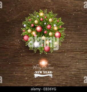 Christmas tree branches on wood. Holiday design for Xmas 2022 New Year ...