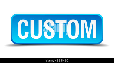 custom blue square 3d realistic isolated web button Stock Photo - Alamy