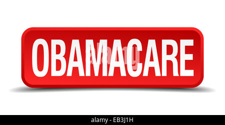 obamacare red square sticker isolated on white Stock Photo - Alamy