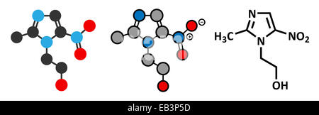 Metronidazole antibiotic drug (nitroimidazole class), chemical structure. Conventional skeletal ...