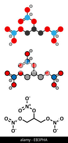 Nitroglycerin (glyceryl trinitrate) explosive molecule. Used in ...