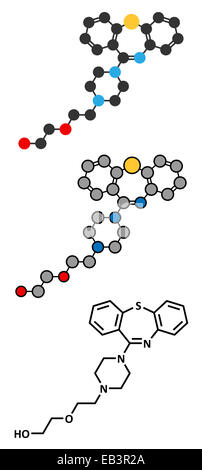 Quetiapine antipsychotic drug, chemical structure. Atoms are ...