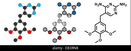 Trimethoprim antibiotic drug, chemical structure. Atoms are represented ...