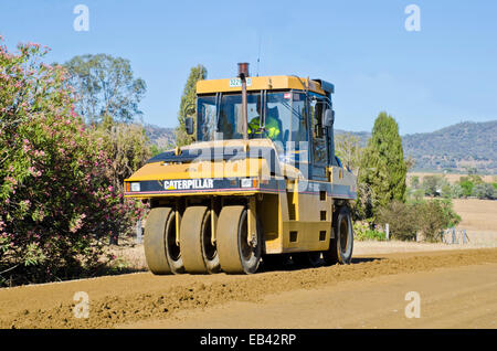 Caterpillar pneumatic tyre compactor on road works Tamworth Australia ...