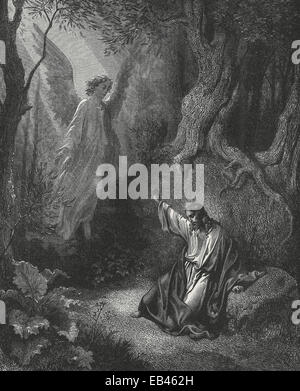 Agony in the Garden of Gethsemane. Jesus and the apostles Peter, John ...