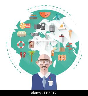 International explorer vector with earth and illustrations Stock Vector ...
