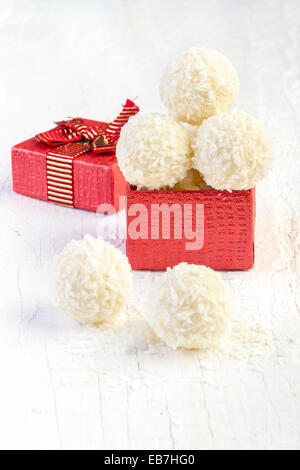 Box with tasty cookies and gift on light background. Valentines Day ...