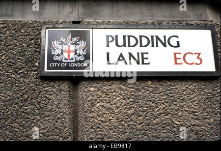 Pudding Lane sign in the City of London. It was in Thomas Farriner's ...