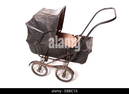 Antique Edwardian black pram studio cutout Stock Photo - Alamy
