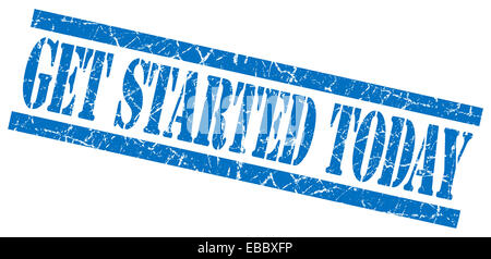 GET STARTED text on blue vintage grungy round rubber stamp Stock Photo ...