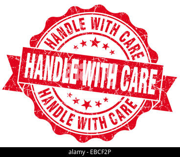 handle with care red grunge round vintage rubber stamp Stock Photo - Alamy