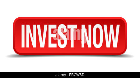 invest now red square 3d realistic isolated web button Stock Photo - Alamy