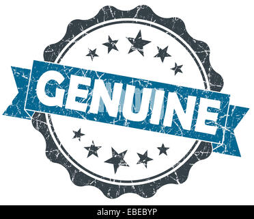GENUINE text on blue round grungy texture stamp Stock Photo - Alamy