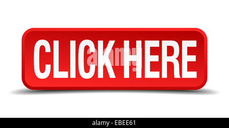 click red three-dimensional square button isolated on white background ...