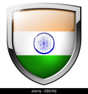 India flag on metal shield isolate on white background Stock Photo - Alamy