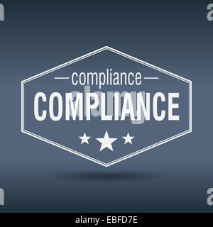 compliance hexagonal white vintage retro style label Stock Photo - Alamy