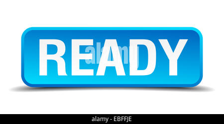 ready blue square 3d realistic isolated web button Stock Photo - Alamy