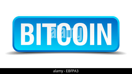 bitcoin blue square 3d realistic isolated web button Stock Photo - Alamy